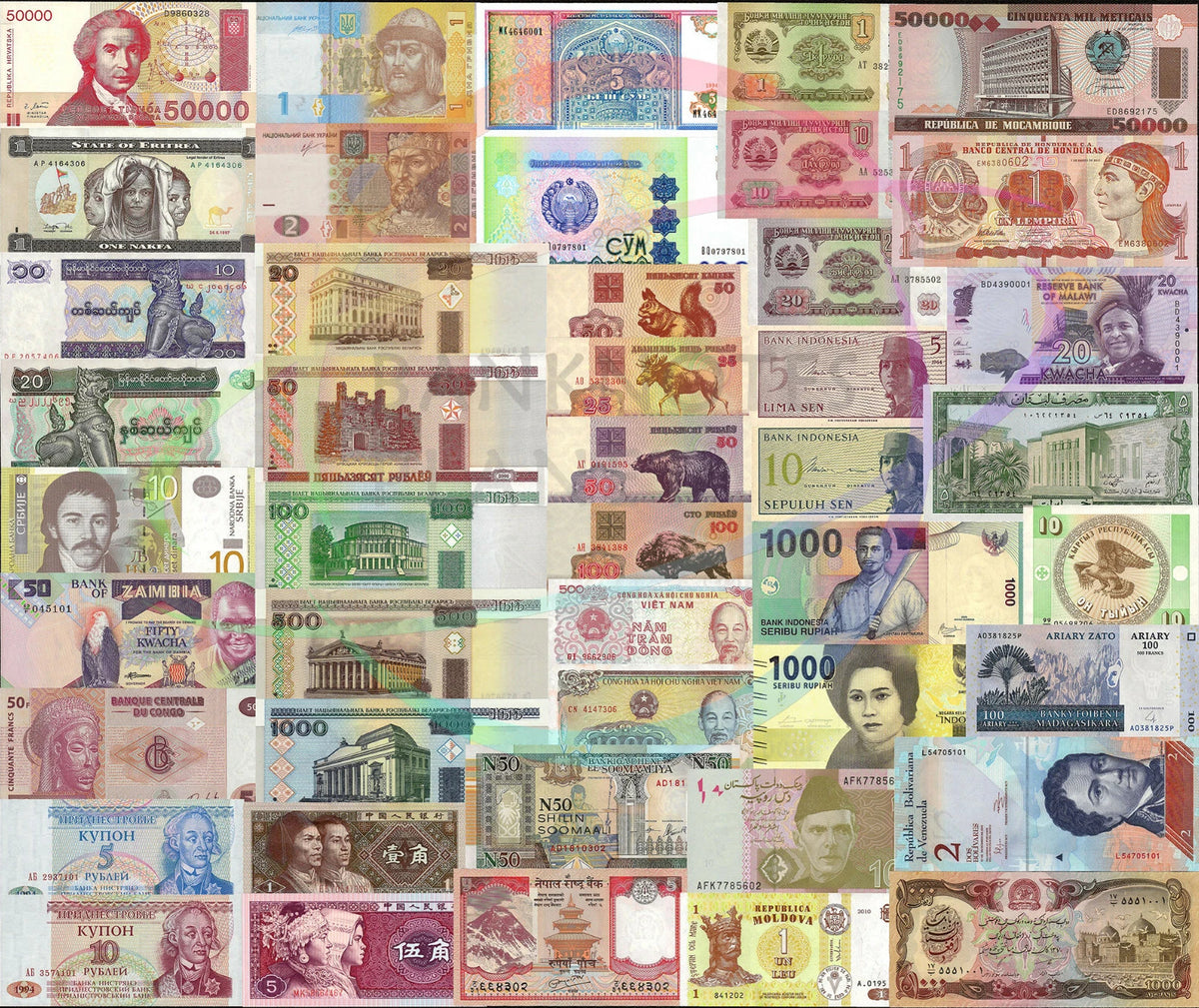 Collection of 50 uncirculated banknotes from 28 countries – NumisMall