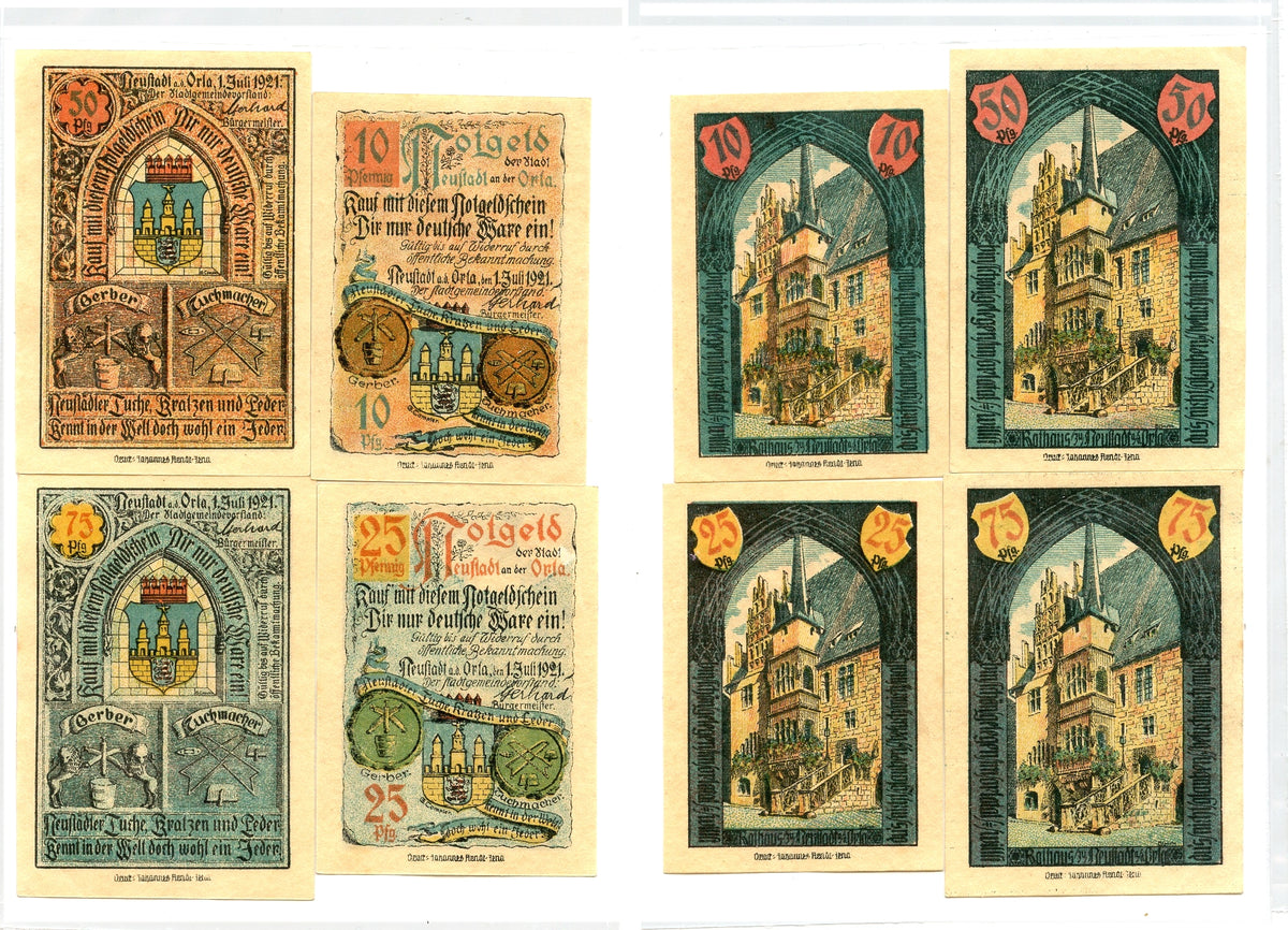Set of 4 different notgeld paper money, 1921, Neustadt, Germany – NumisMall