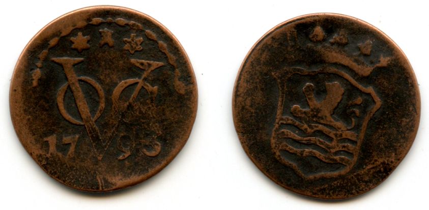 AE duit, VOC (Dutch East India Company), 1793, Zeeland, Netherlands Ea ...