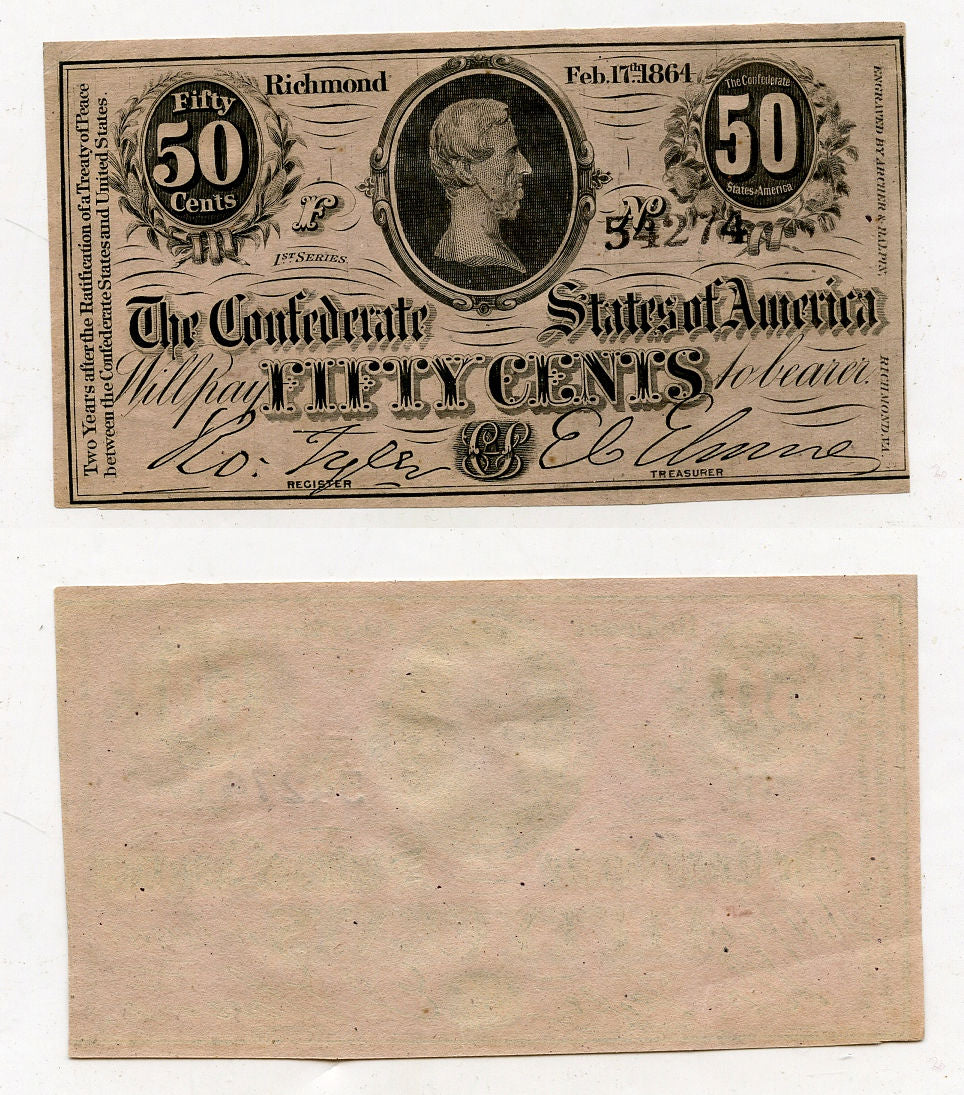 Confederate States of America (CSA) - high grade 50 cent note - 1864 ...