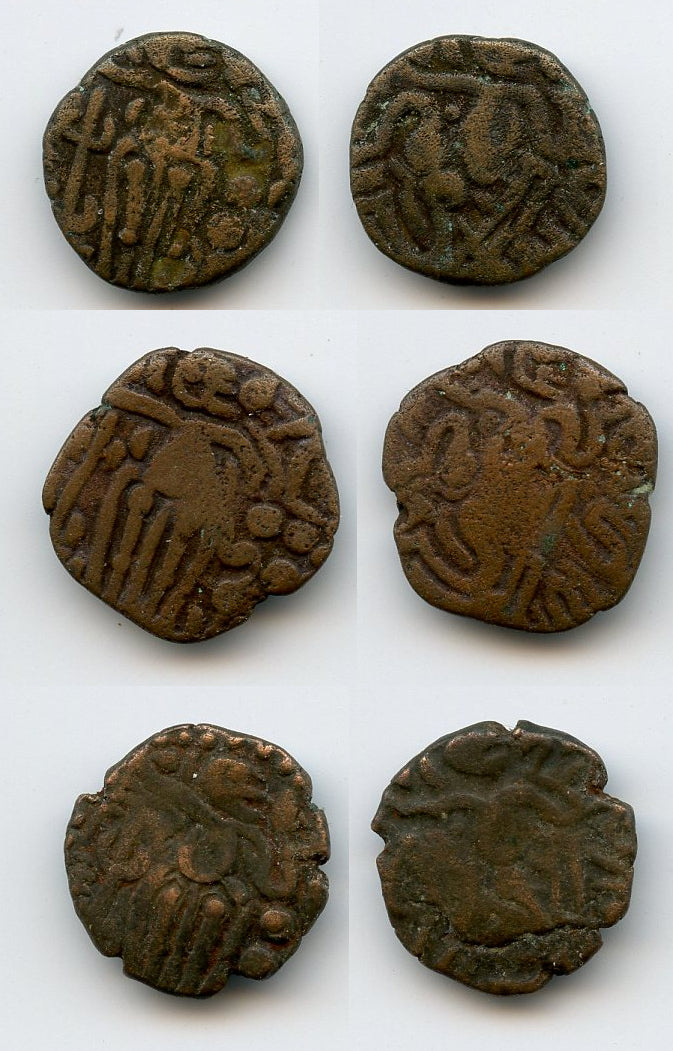Lot of 3 bronze kahavanu, Raja Raja (985-1014), Cholas of Tanjore, Sou ...
