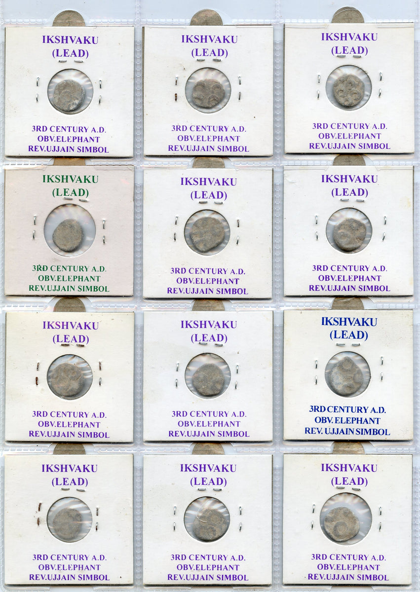 Lot of 12 lead coins of the Ishvakus, 200-300 CE, Ancient India – ACC