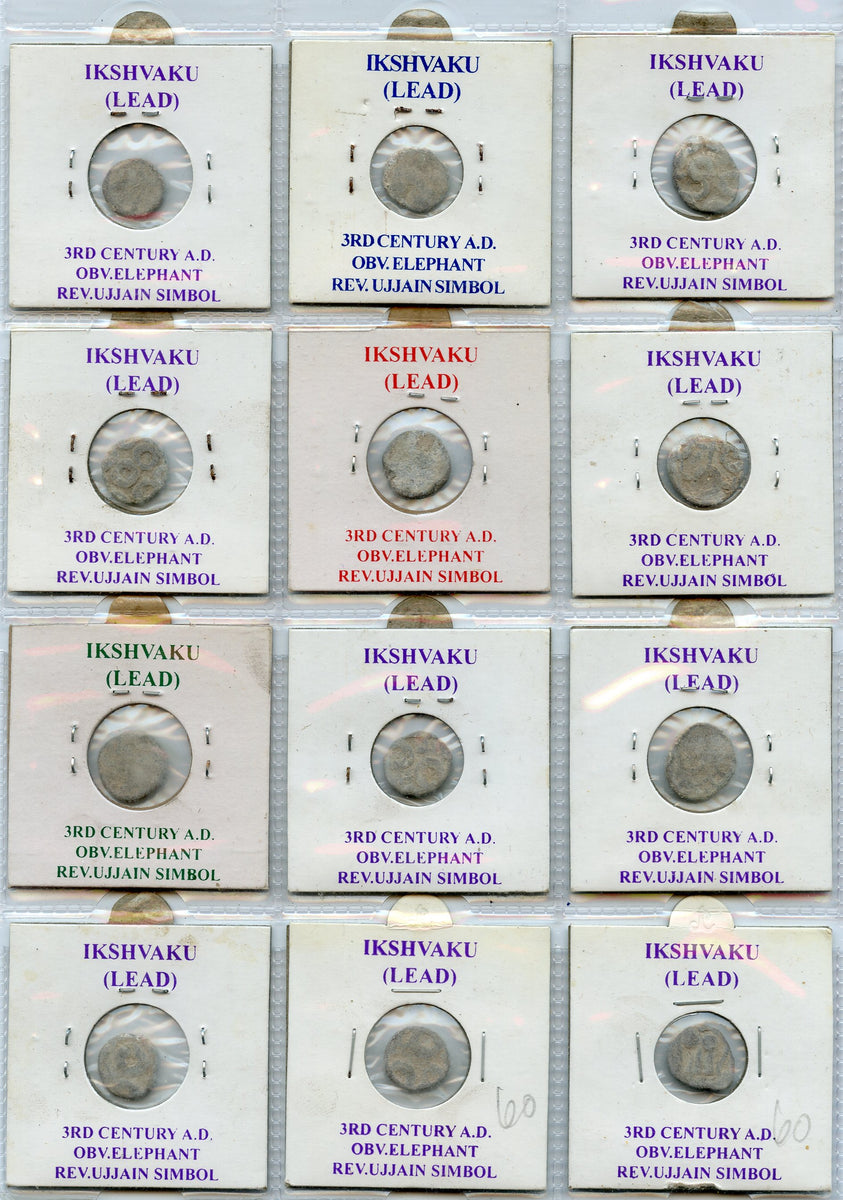 Lot of 12 lead coins of the Ishvakus, 200-300 CE, Ancient India ...