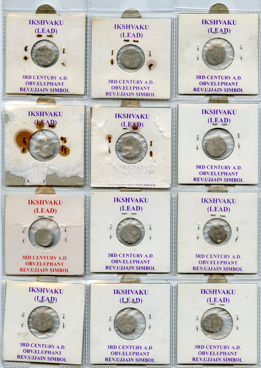 Lot of 12 lead coins of the Ishvakus, 200-300 CE, Ancient India ...