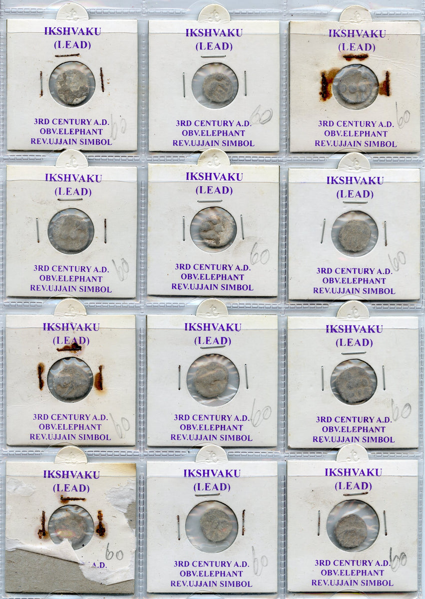 Lot of 12 lead coins of the Ishvakus, 200-300 CE, Ancient India ...