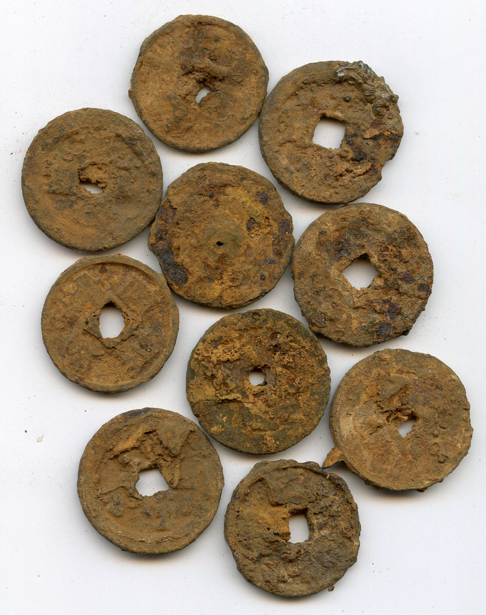 Lot of 10 uncleaned large iron coins, N. and S. Song, c.1000-1250, Chi ...