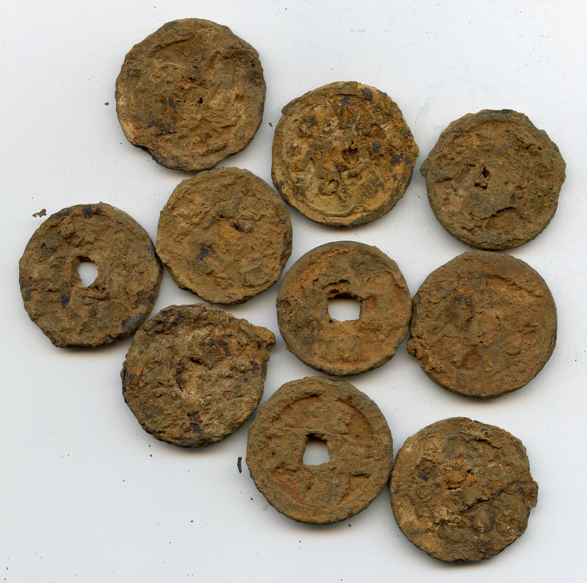 Lot of 10 uncleaned large iron coins, N. and S. Song, c.1000-1250, Chi ...
