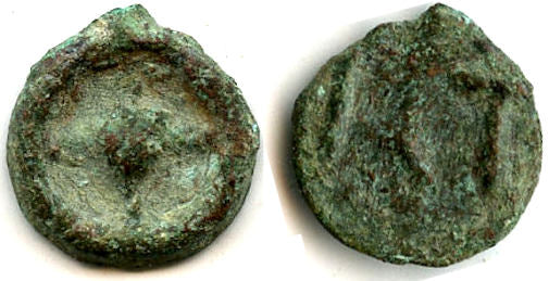 Uncleaned wheel-money AE13 from Istros, Moesia (420-400 BC), Ancient G ...