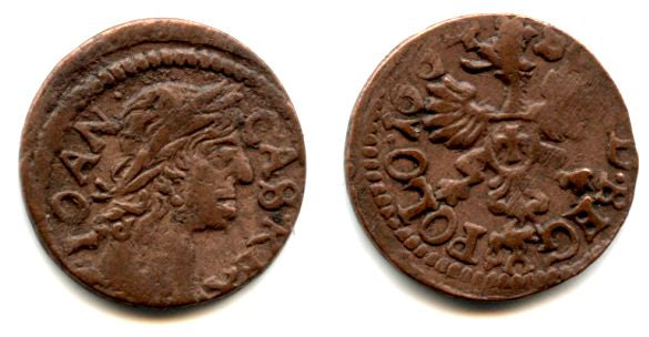 Copper solidus, 1664, Johann II Casimir (1648-68), Poland (KM #110 ...