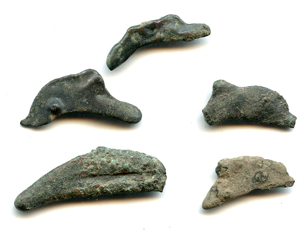 Lot of 5 ancient dolphin-shaped coins, Olbia, Sarmatia, 500-350 BC, Gr ...